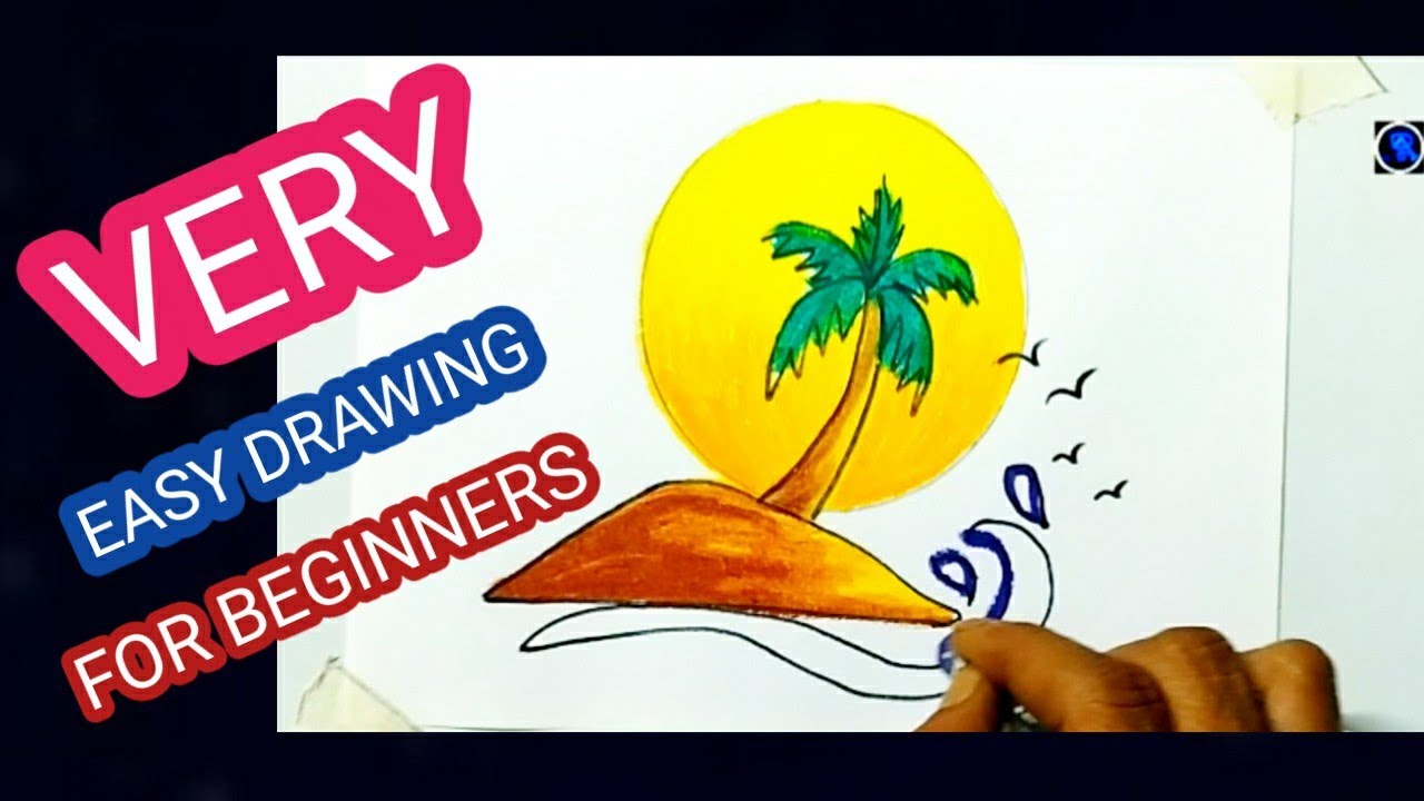 How To Draw and colour Easy Seabeach|Very Easy Step By Step Drawing For ...