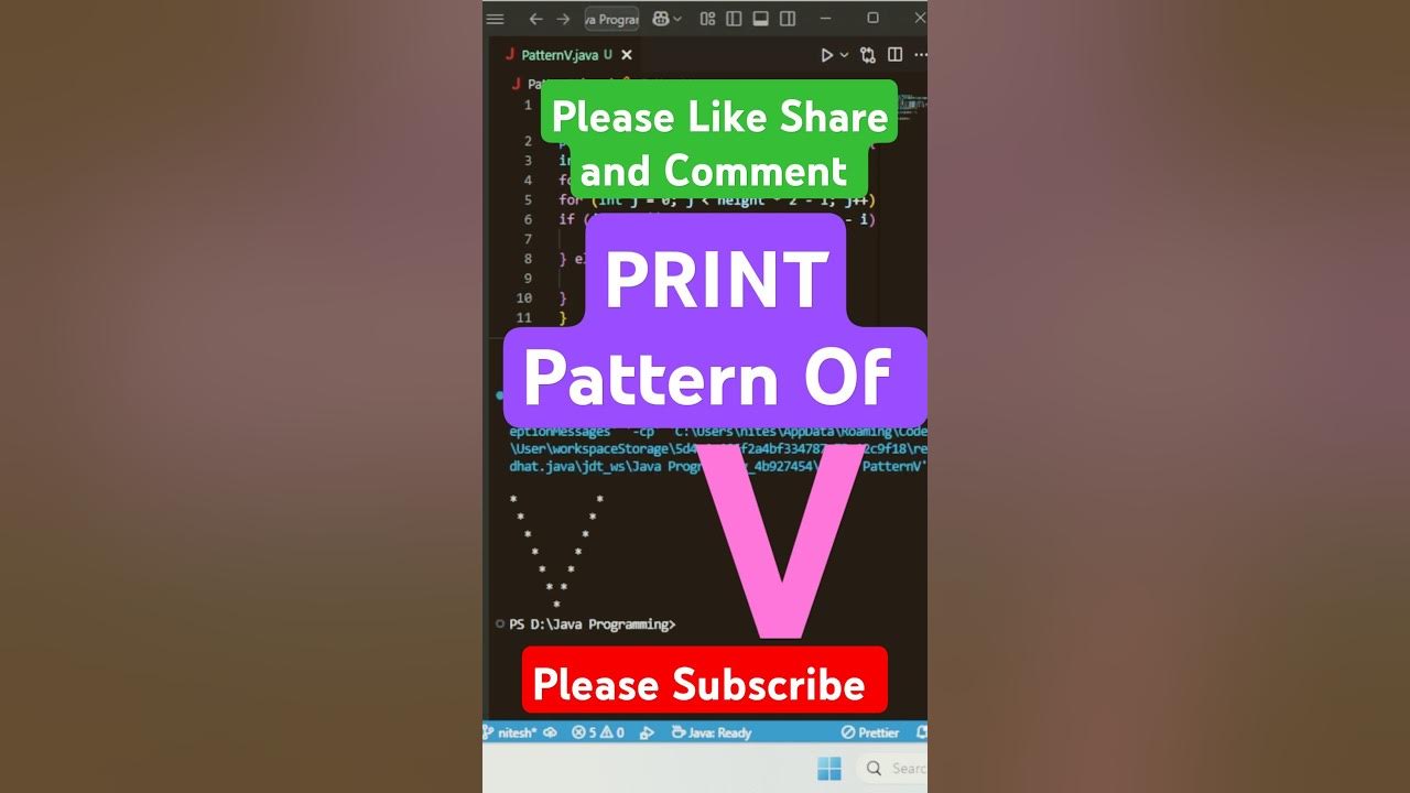 How to Print Character 'V' in Java | #shorts #java #coding #codingshorts #shortsvideo #viralcode ...