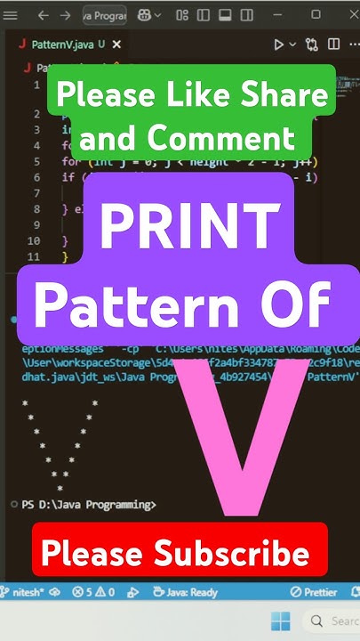 How to Print Character 'V' in Java | #shorts #java #coding #codingshorts #shortsvideo #viralcode ...