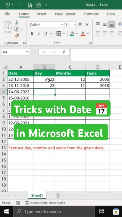 How to extract days, months and years from date in Excel | Part-I #excelshortcuts # ...