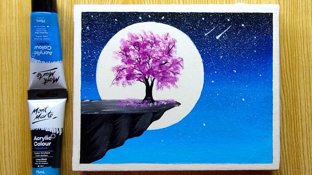 full moonlight night scenery drawing with acrylic paint / beautiful ...
