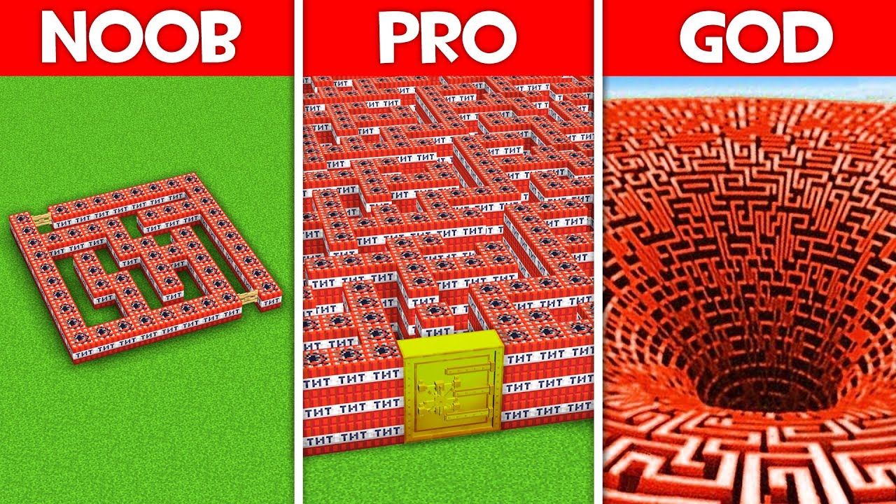 Minecraft Battle: TNT MAZE BUILD CHALLENGE - NOOB vs PRO vs HACKER vs ...