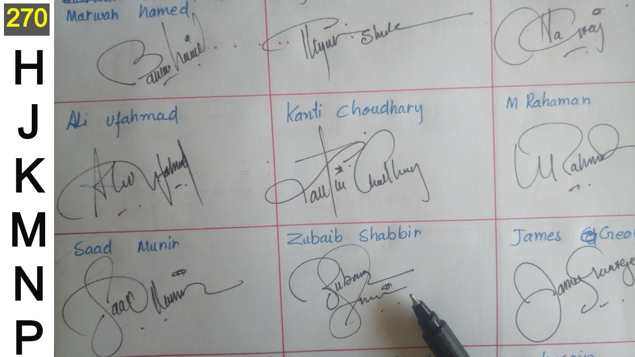 Signature style for alphabets (M'N'S'K'H'J)| How to make my name ...