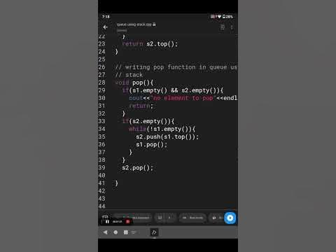 pop() function in queue using stack in C++ #shorts #programming #youtube #c++ #dsa - YouTube