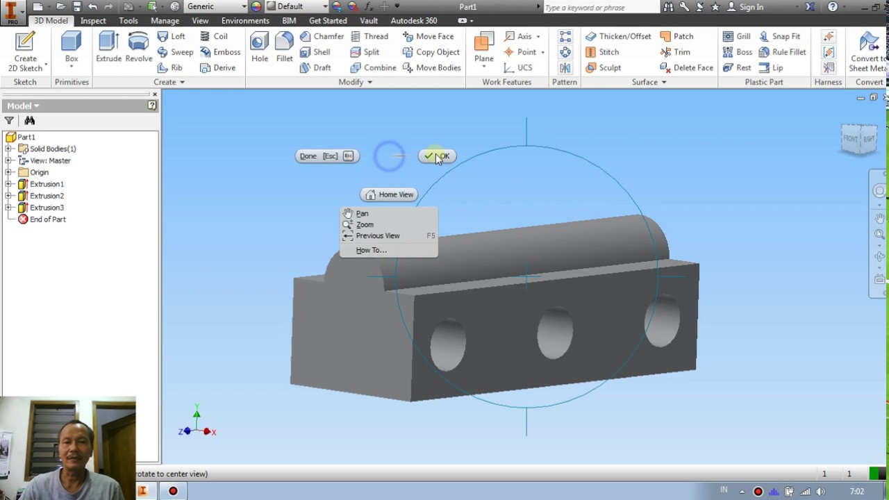 Menu Extrude gambar autodesk inventor - YouTube