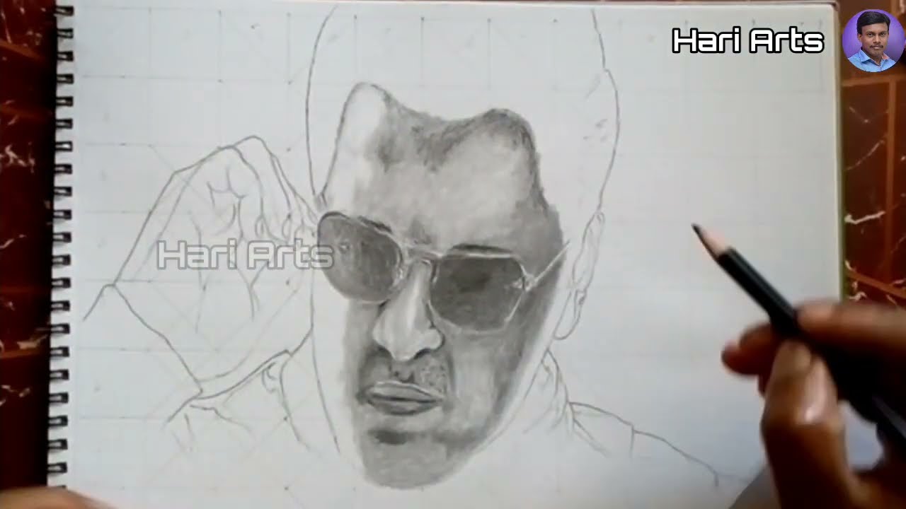 Ajith Kumar face drawing | Tamil actor Ajith Kumar pencil shading ...