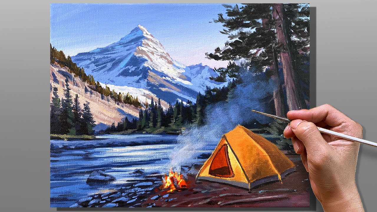 How to Paint "Campfire by the Mountains" | Step-by-Step Acrylic ...