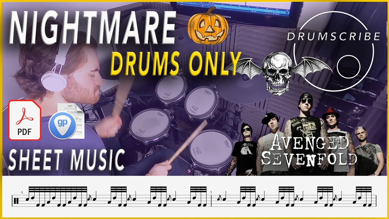Nightmare (DRUMS ONLY) - Avenged Sevenfold | Drum SCORE Sheet Play-Along | DRUMSCRIBE - YouTube
