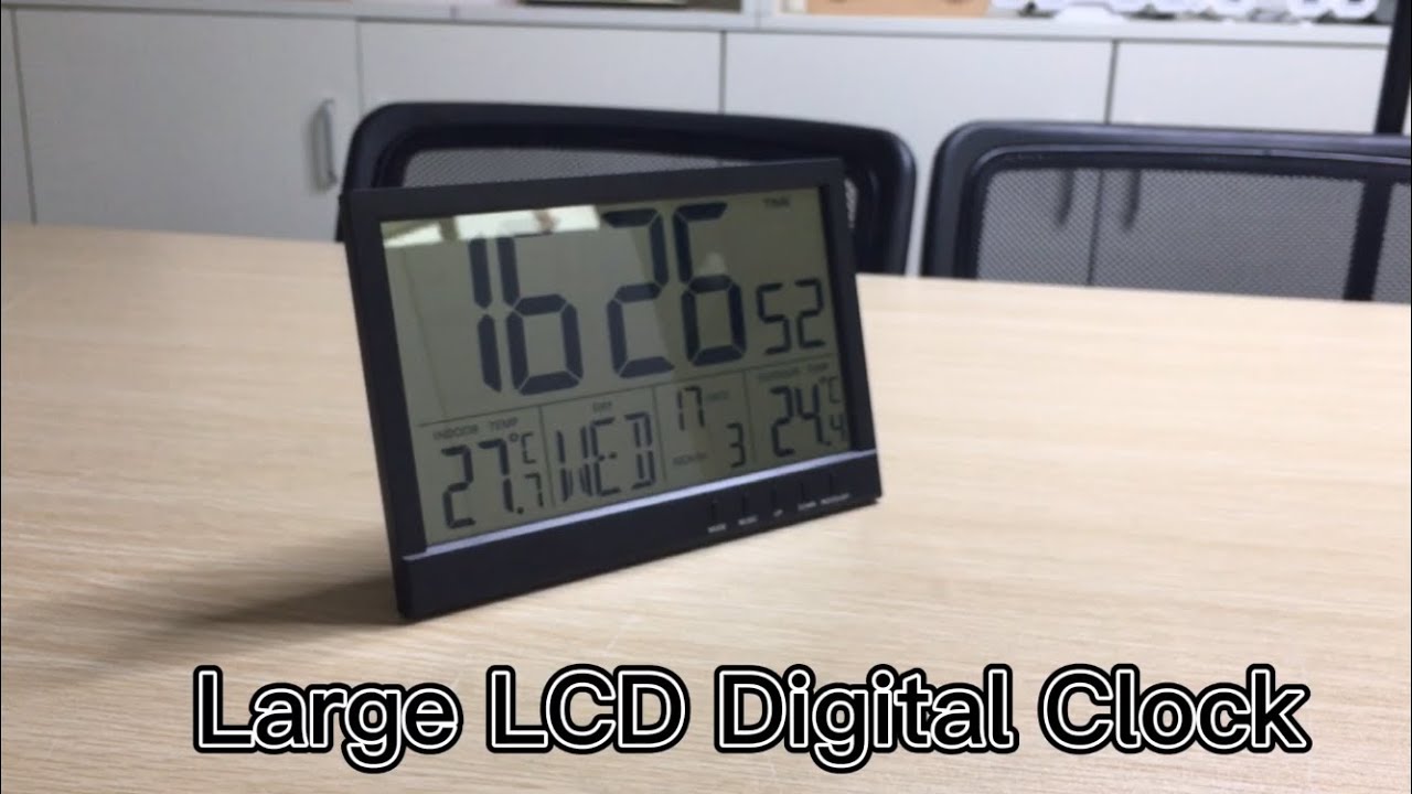 Modern Large Digital LCD Clock With outdoor sensor Black（EM-D001） - YouTube