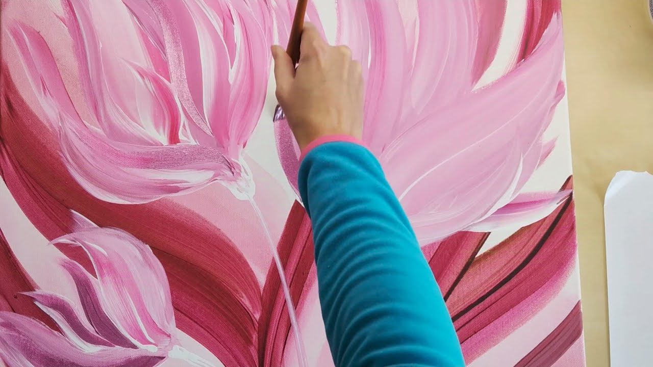 (Full version) How to Paint ABSTRACT PINK Leaves 2 | Acrylic Painting ...
