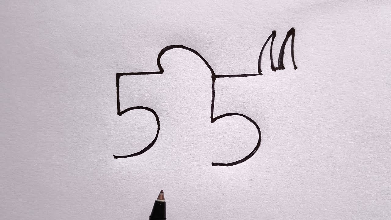 How To Draw Bull With 55 Number | Ox Drawing From 55 Number Easy | Ox ...