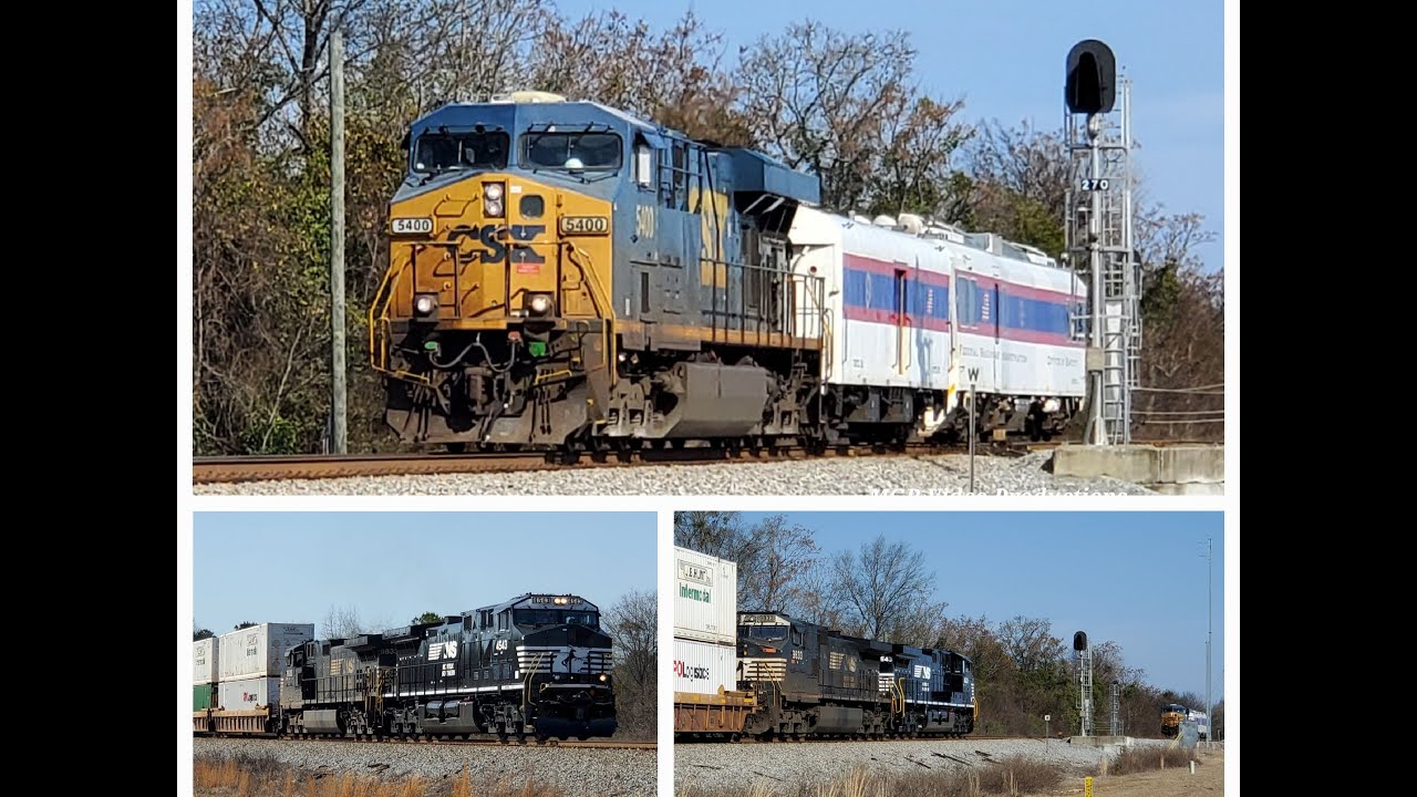 2-22-22: CSX ES40DC on FRA Inspection Train 94G Meets NS 214 Led by New C6M @ Mossy in Kathleen ...
