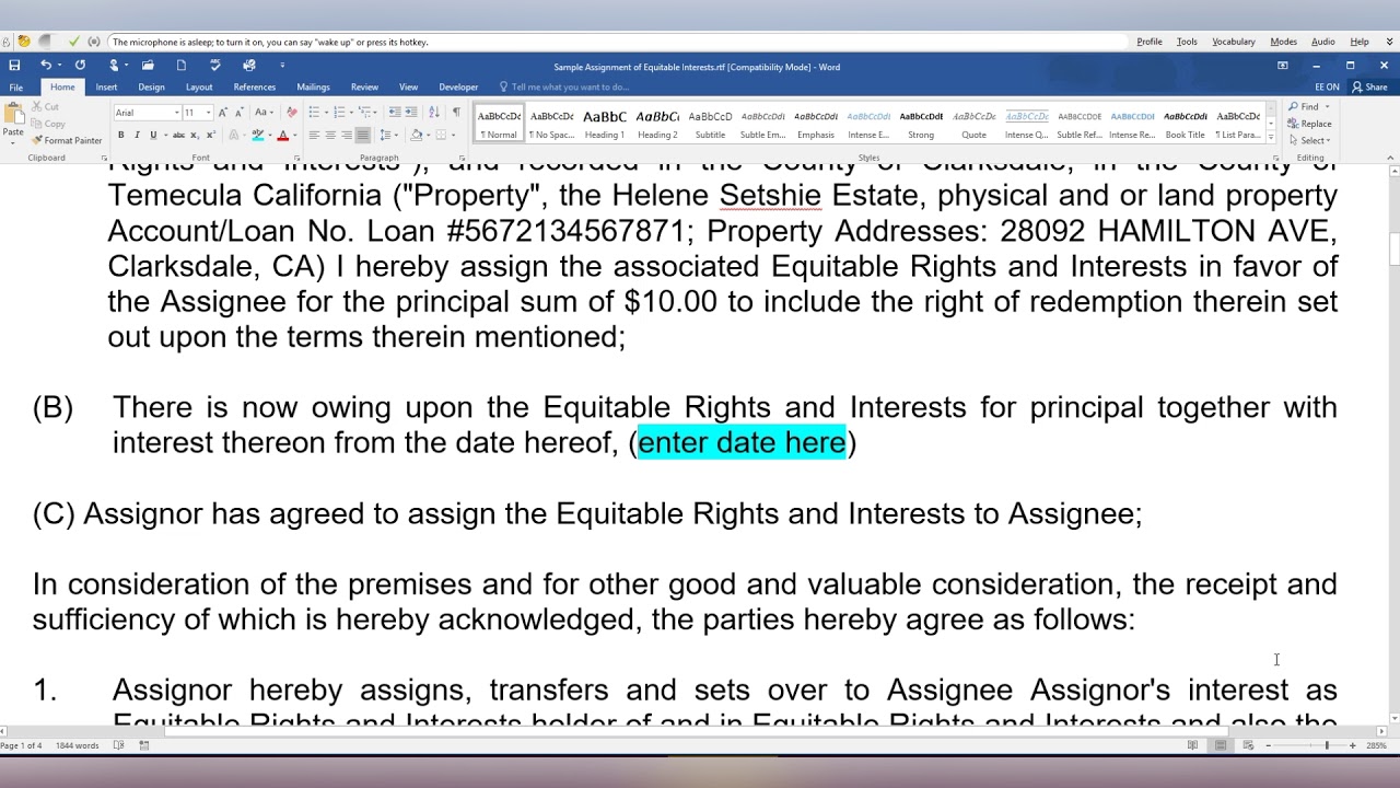 ASSIGNMENT OF THE EQUITABLE AND OTHER INTEREST= By EeoN 2-24-19 - YouTube