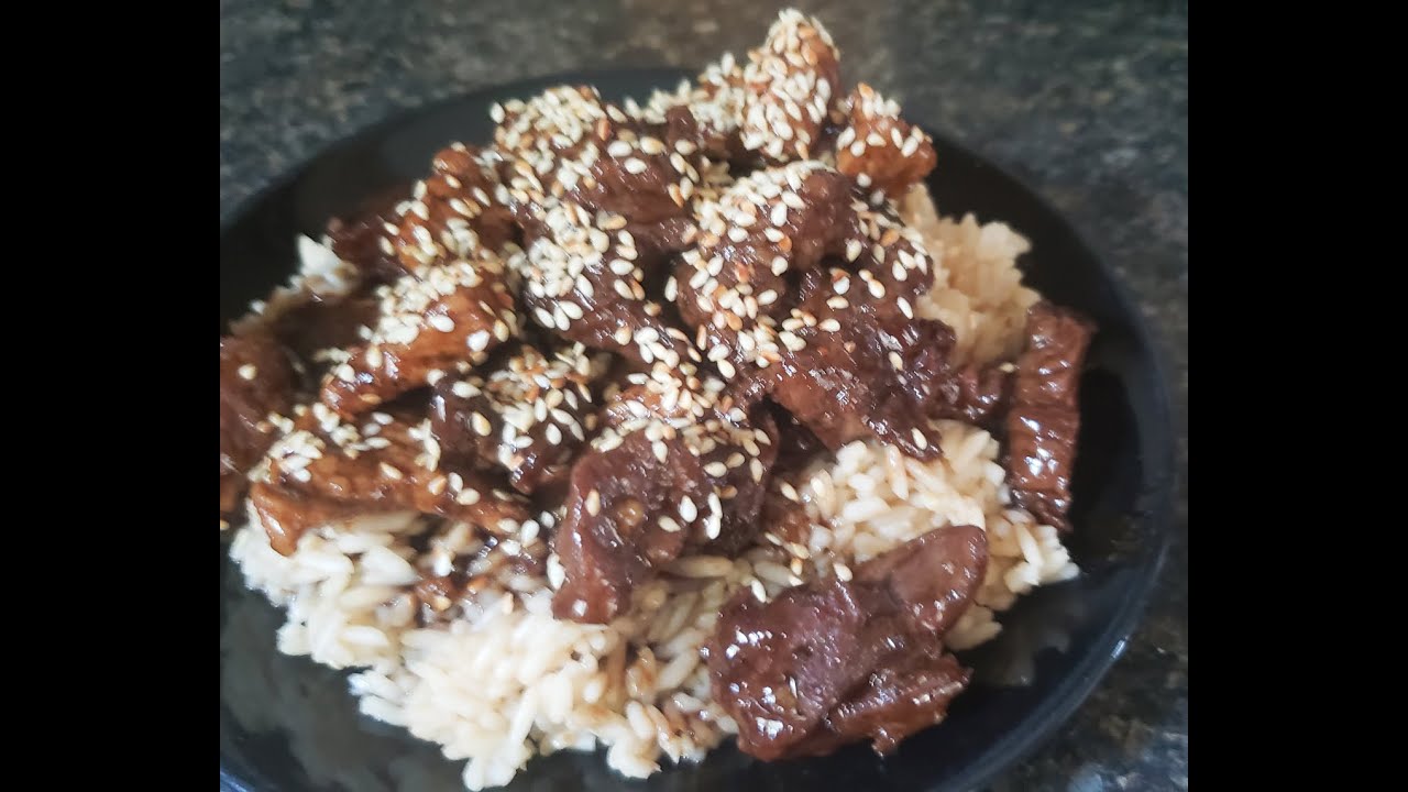 Asian Teriyaki Beef w/Rice & Sesame Seeds - YouTube