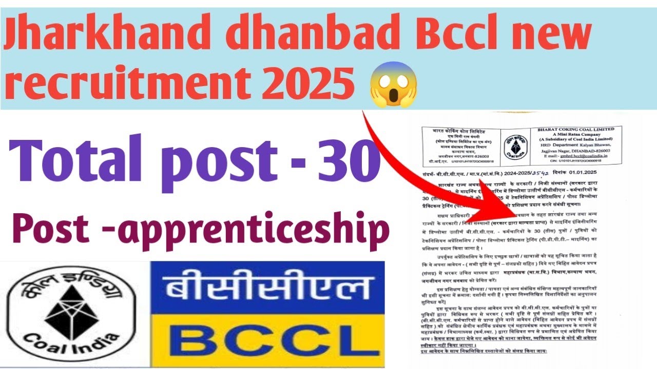 Dhanbad Bccl new recruitment 2025 | dhanbad Bccl apprenticeship ...