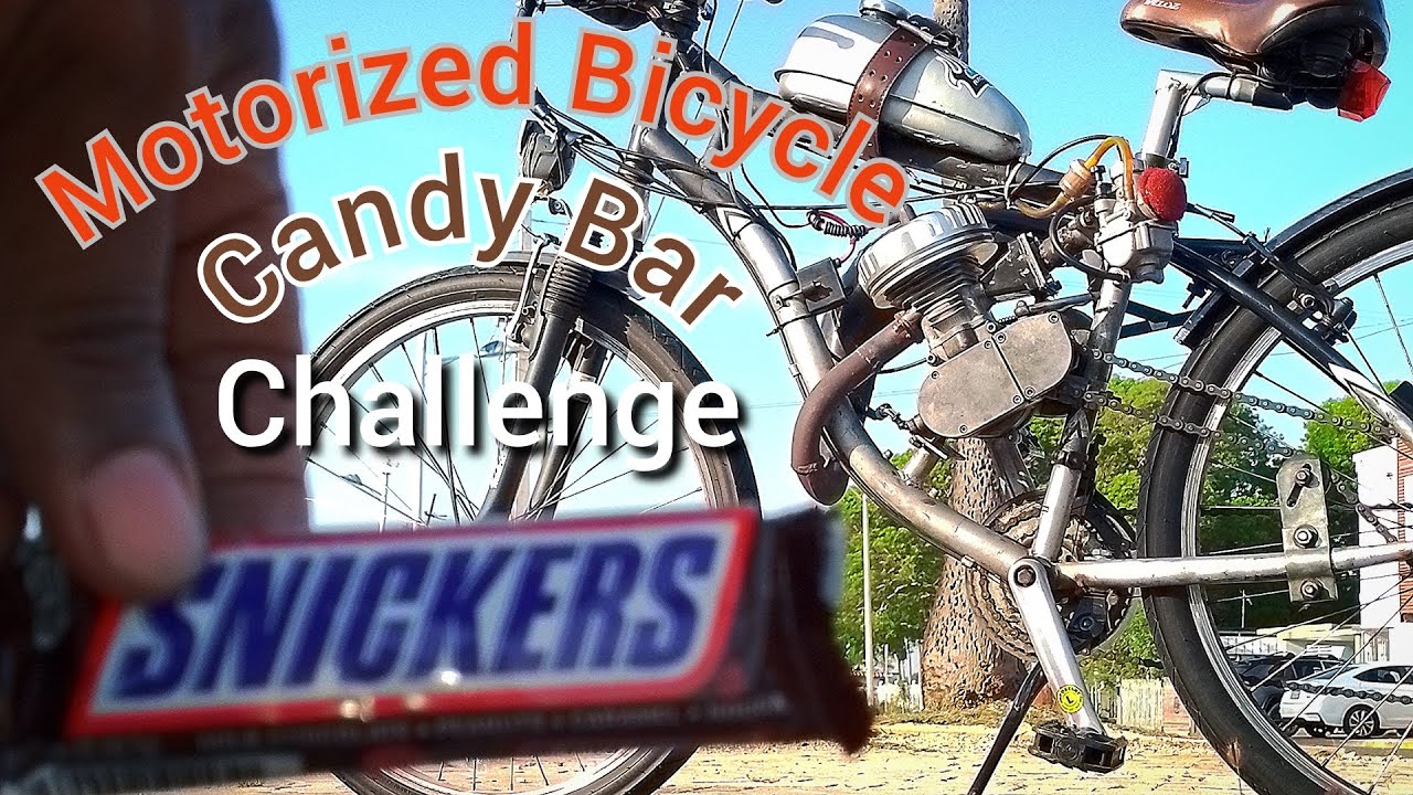 Motorized Bicycle Little evil's Snickers Candy Bar Challenge - YouTube