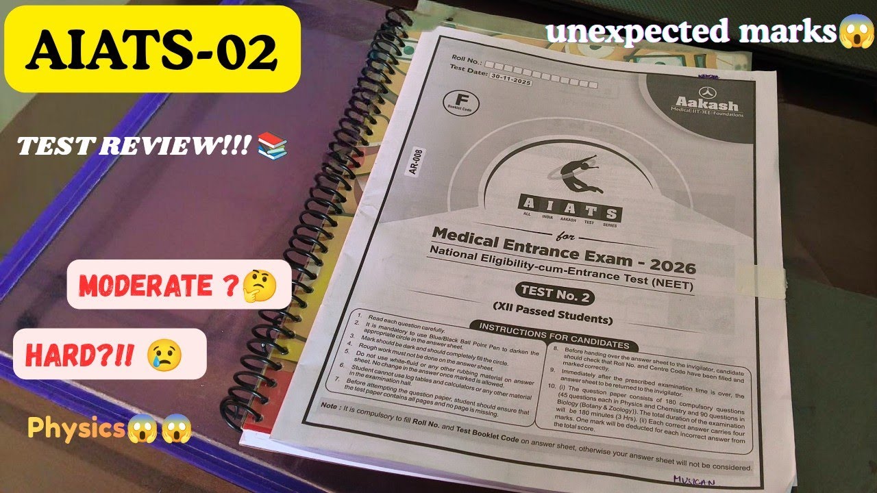 Aakash AIATS-02📚👀|Honest test review📖! Is it easy??Unexpected score!!🧐 ...