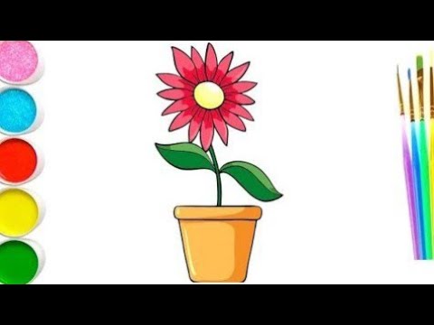 How to Draw Flower Pot🌻| Flower drawing for Kids | Draw flower pot Step ...