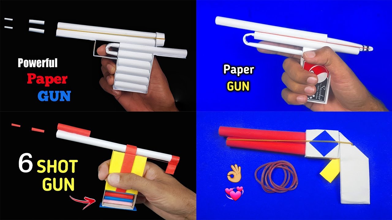 4 Powerful Paper Gun Making at home | DIY Paper Gun - YouTube