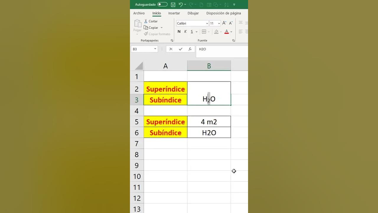 SUPERINDICE Y SUBINDICE EN #excel - YouTube