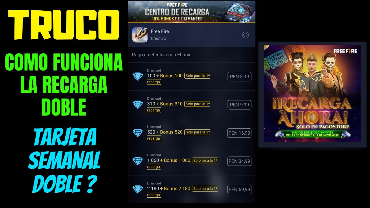 RECARGA DOBLE DE DIAMANTES EN PAGOSTORE FREE FIRE / LA RECARGA DOBLE ...