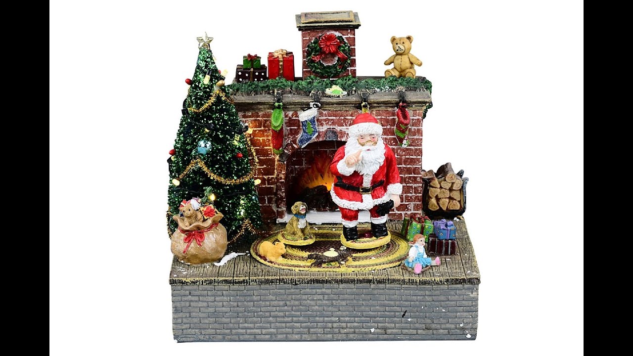 Animated Santa, Toys & Fireplace LED Battery Christmas Village Scene ...