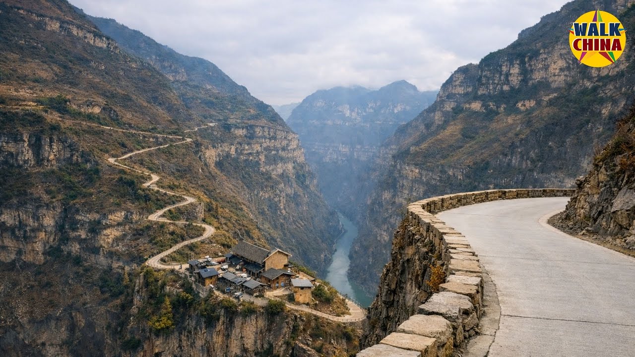 Cliffside Road to China’s Cloud-Hanging Village | Gulu Cliff Drive | 4K ...