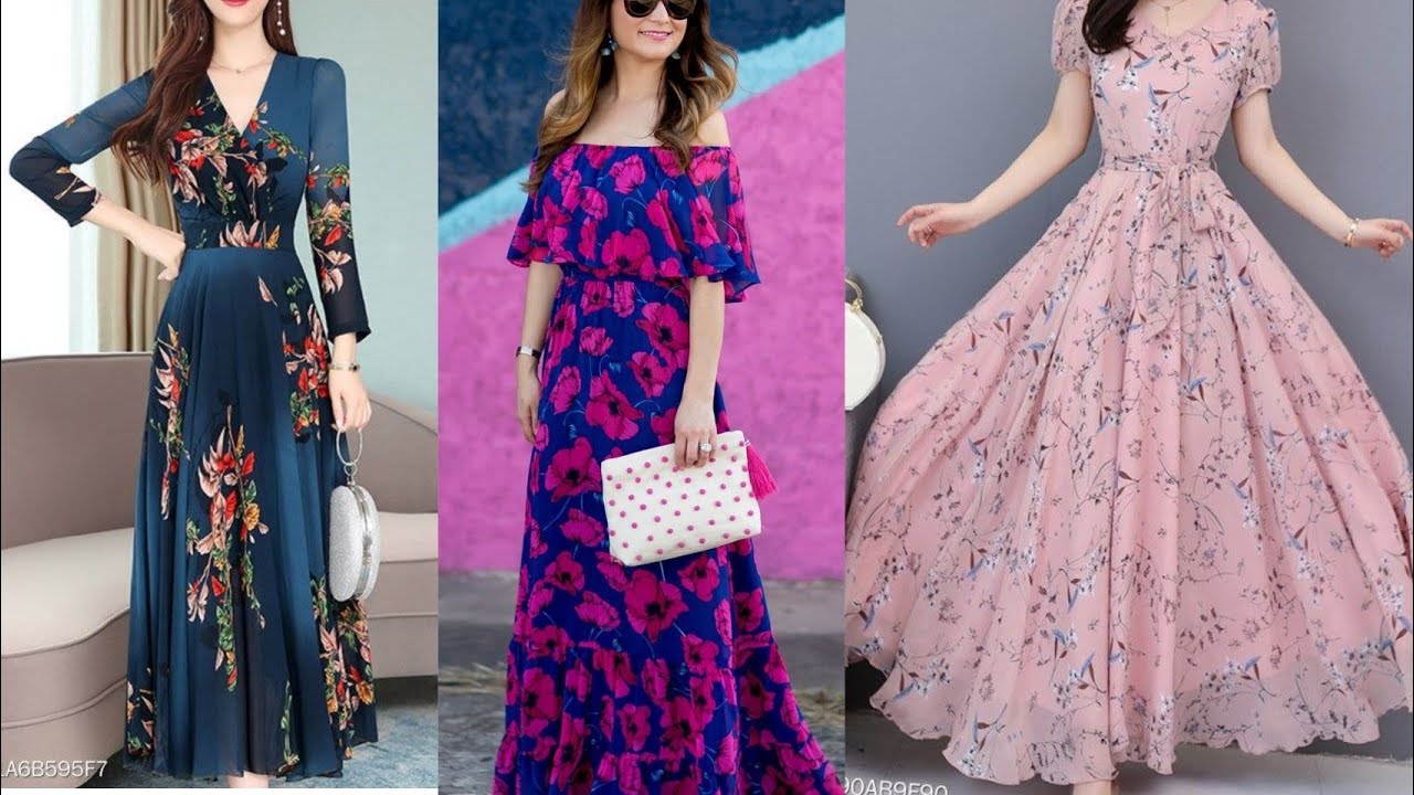 Floral print maxi designs|long maxi designs|net febric long maxi ...