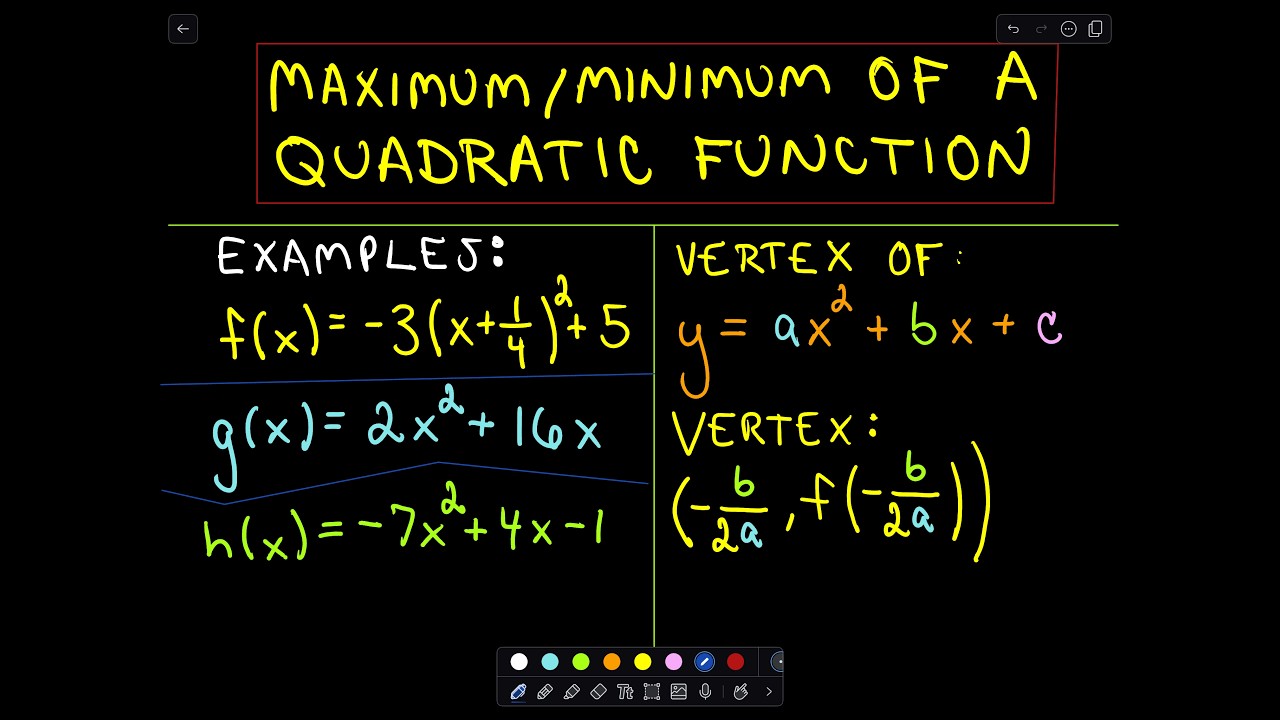 Maximum And Minimum Values Of Quadratic Functions YouTube