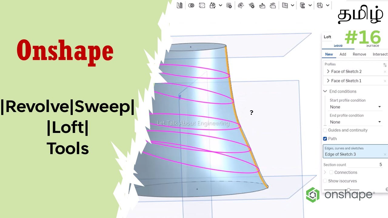 Onshape Tutorial Revolve, Sweep, Loft Tamil - YouTube
