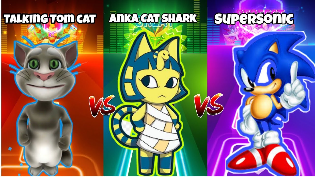 Talking Tom Cat Vs Anka Cat Shark Vs SuperSonic best Tiles Hop Gameplay ...