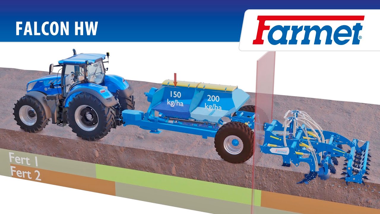 Storage hopper Farmet Falcon HW with variable fertilizer dosing - YouTube