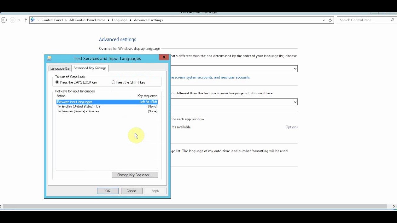 Set key combination to switch between languages in Windows - YouTube