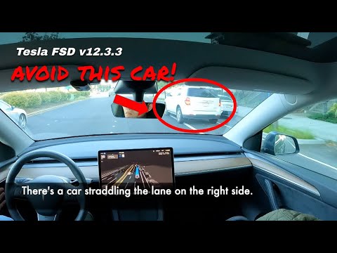 Tesla FSD avoiding a lane straddling car (FSD v12.3.3) - YouTube