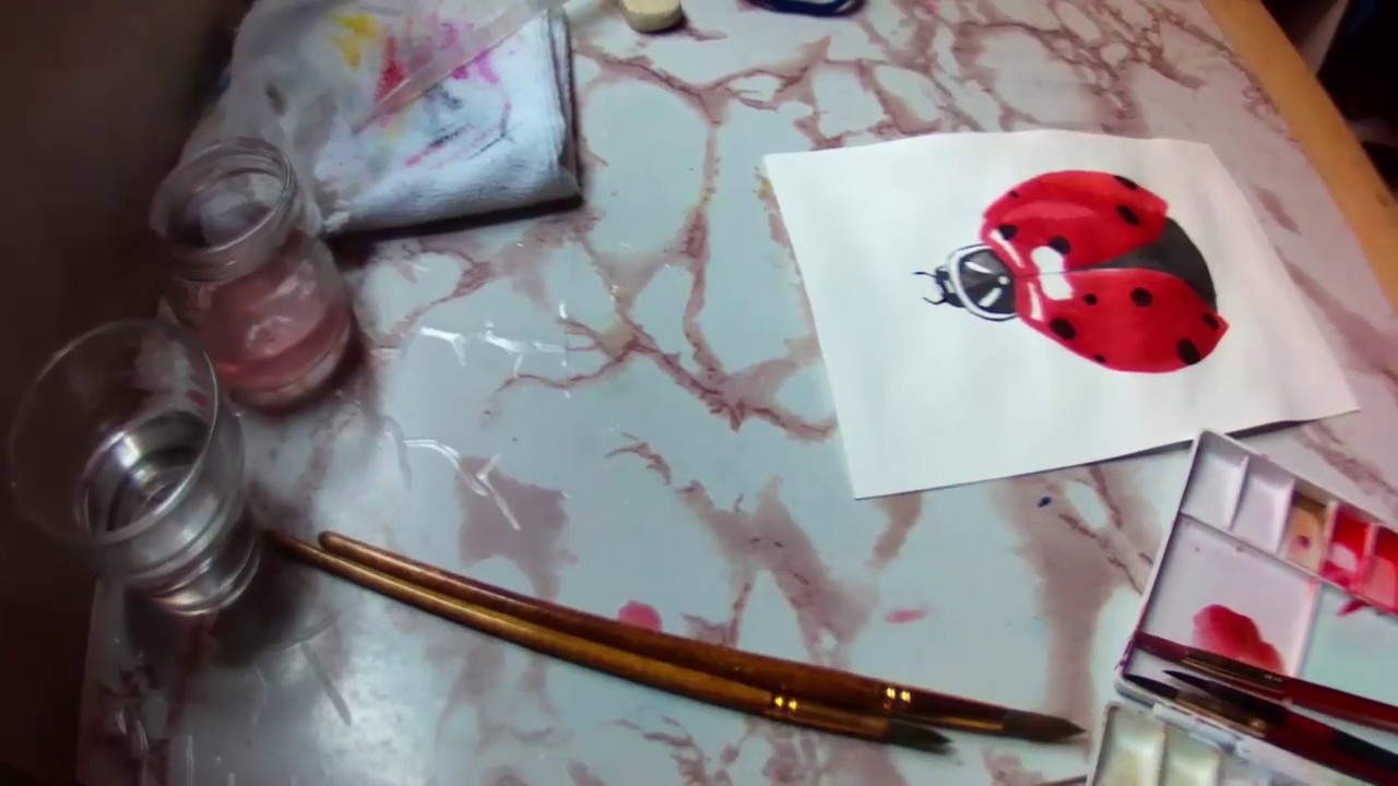 pintando una catarina (ladybug) en acuarela (una catarina mas grande ...