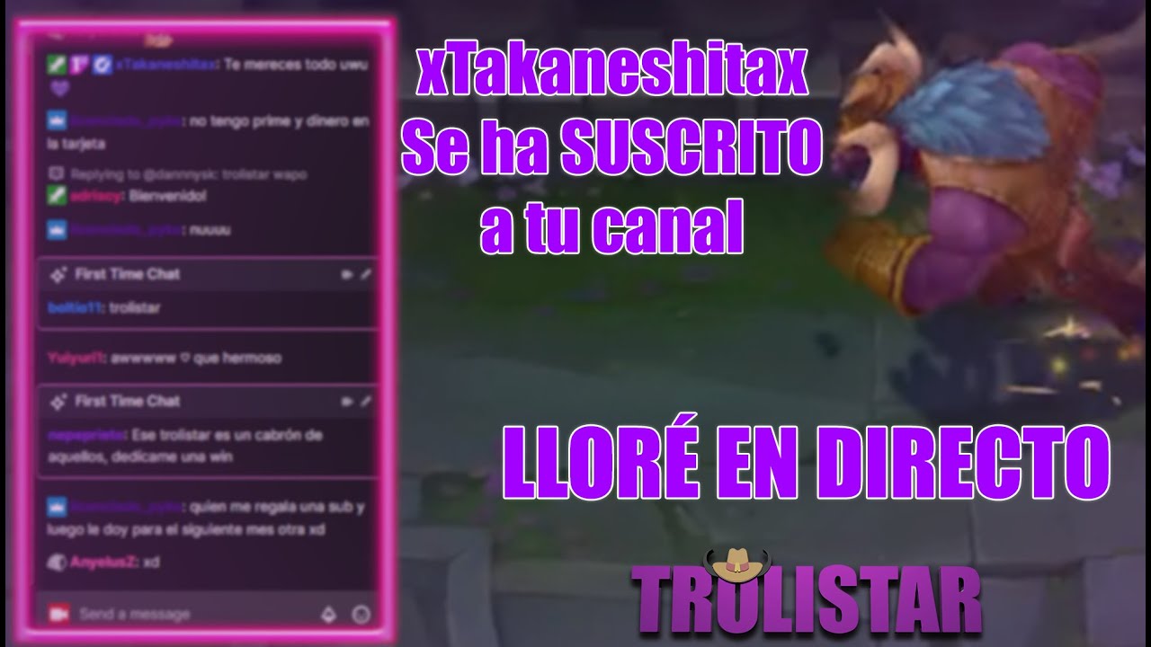 TROLISTAR LLORA AL RECIBIR SU PRIMER SUB - YouTube