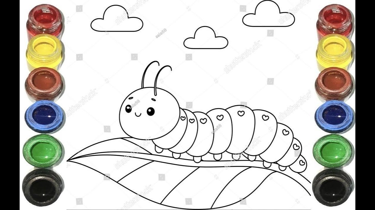 How To Draw Beautiful And Colourful Worm On Leafe Drawing For Kids Easy ...