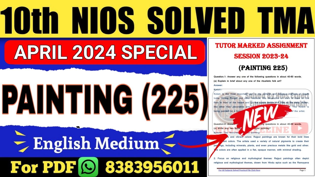 Nios Class 10 Painting TMA Solved 2023-24 |Nios Painting TMA 2024|10th Nios Painting Assignment ...