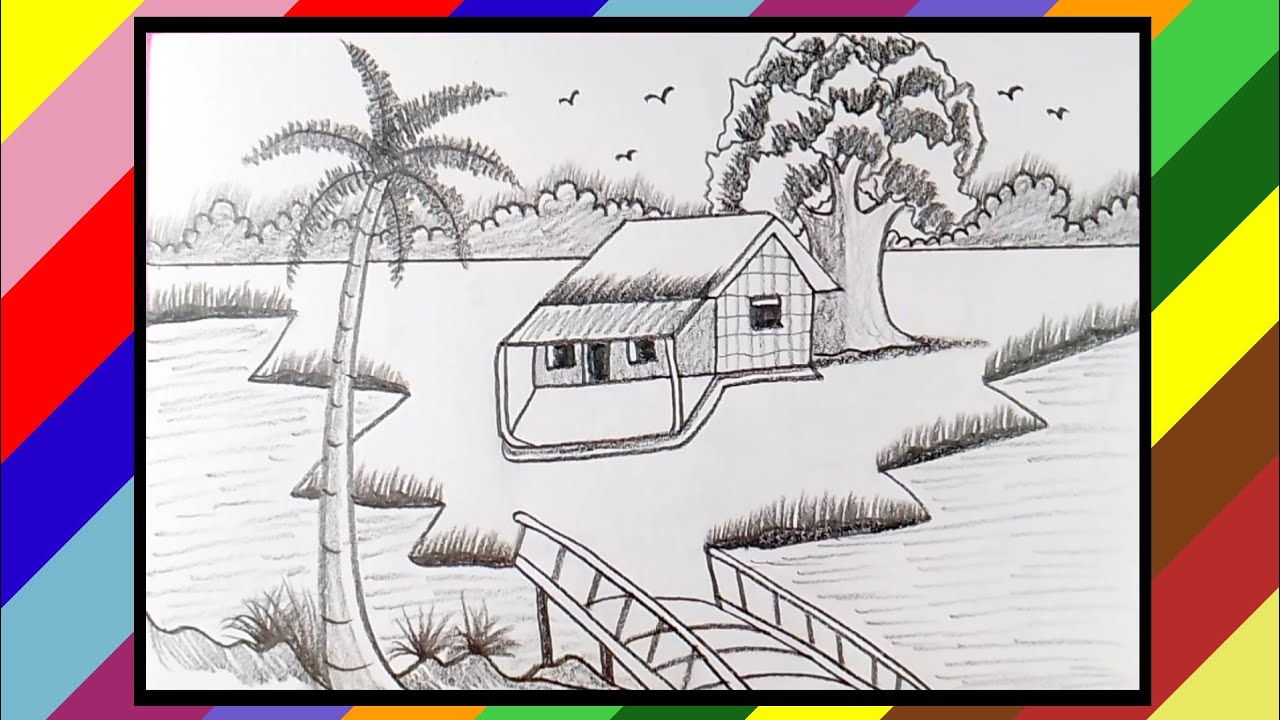 How to draw simple scenery drawing easily | Step by step for beginners ...