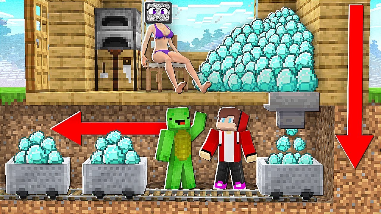 How JJ and Mikey Steal TV WOMAN Diamonds? JJ and Mikey Prank in Minecraft - Maizen - YouTube