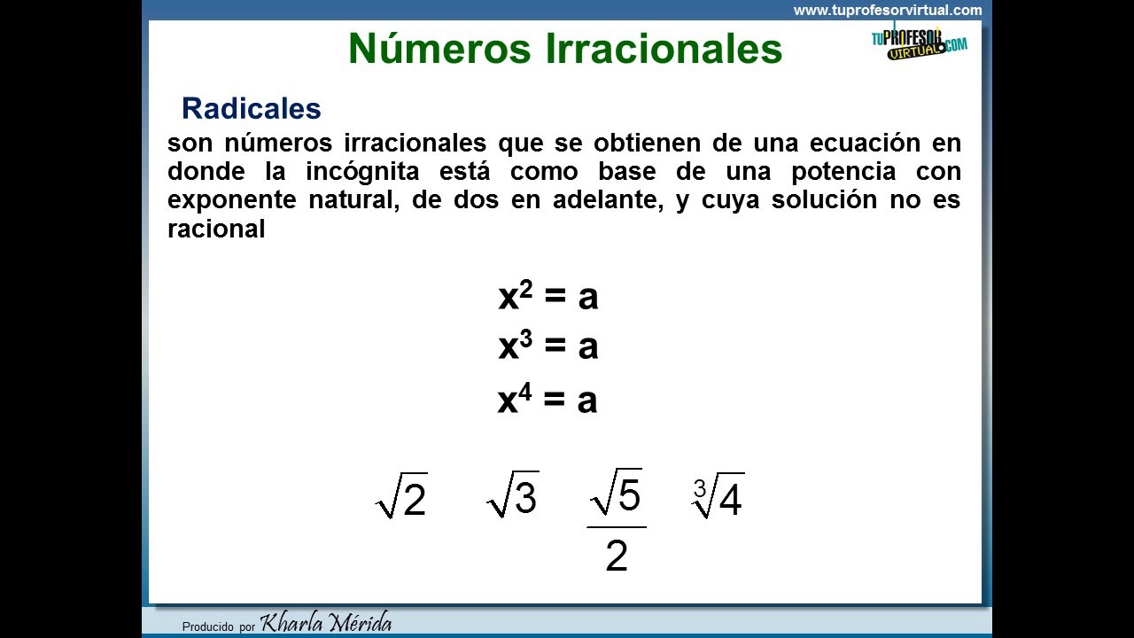 NÚMEROS REALES. Símbolos Radical, Elemento de una Raíz y Significado ...