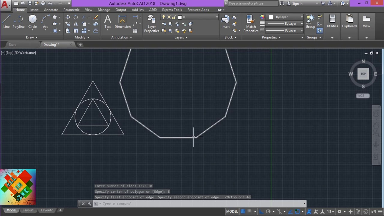 AUTOCAD TUTORIAL-RECTANGLE,POLYGON,OFFSET.CLASS 4 IN TELUGU - YouTube