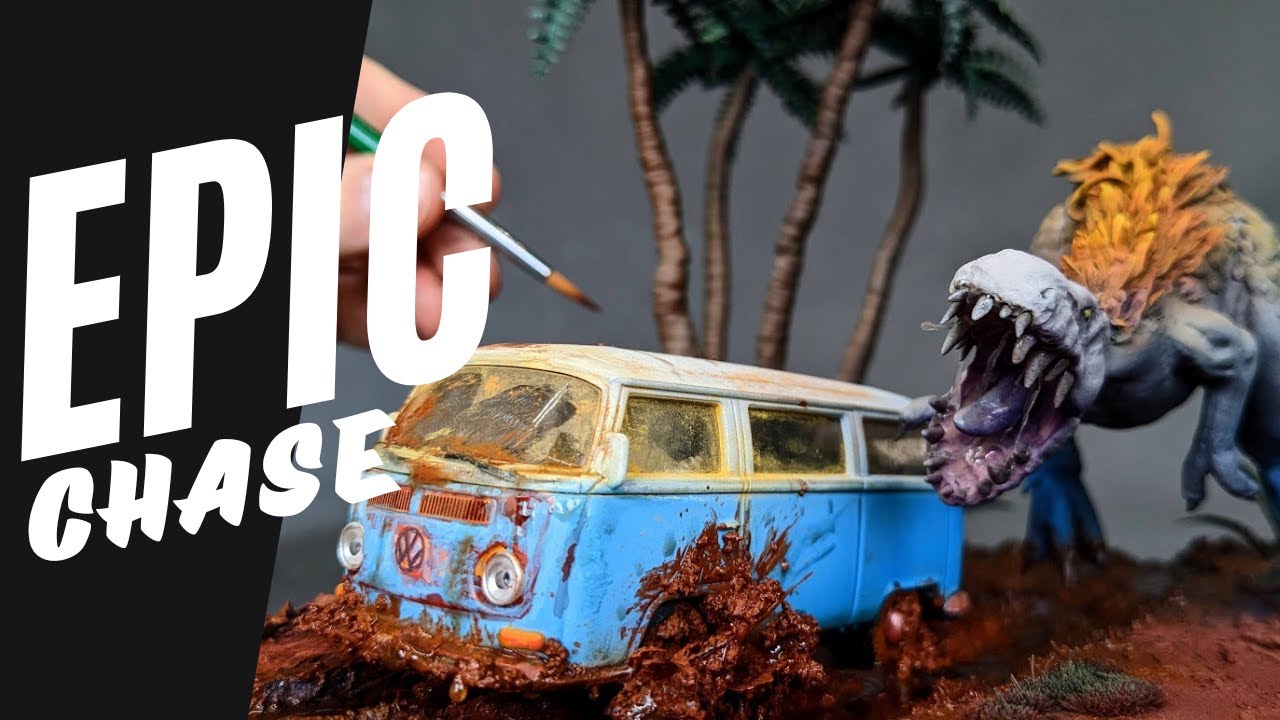 How to make a VW-Bus dinosaur chase. With polymer clay and uv-resin ...
