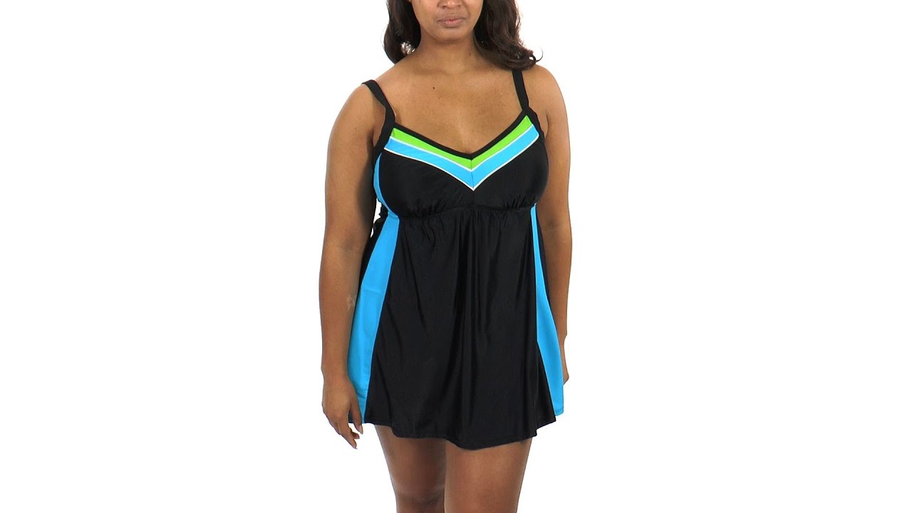 Delta Burke Plus Size Sporty Solid Colorblock Swim Dress | SwimOutlet ...