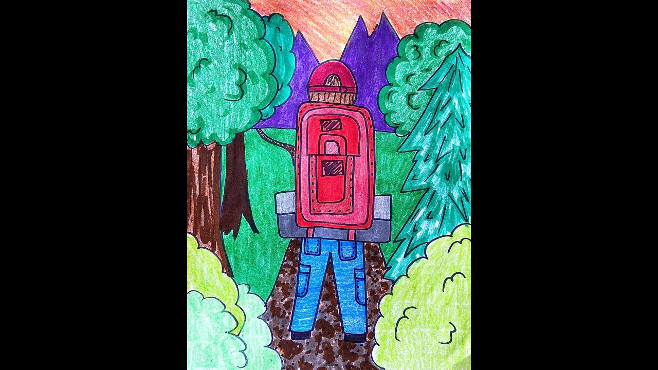 Backpacking Hiker Directed Drawing - YouTube
