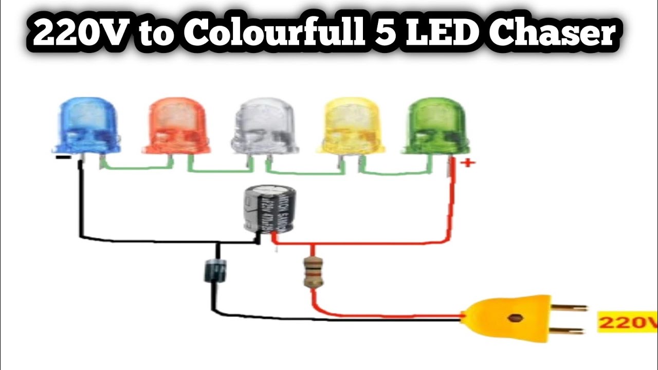 220V to Colourfull 5 LED Chaser Circuit//How to Make LED Chaser at Home ...