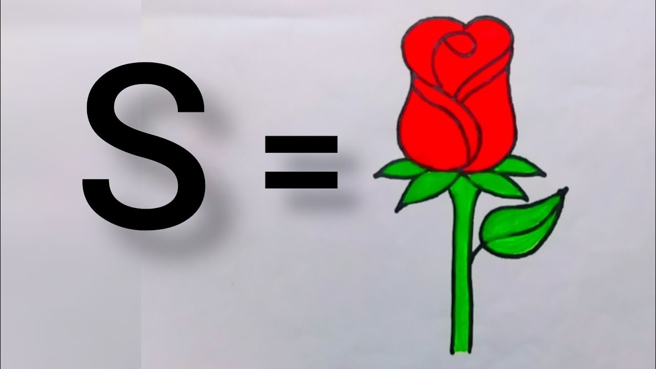 Rose flower drawing from letter= S।।Rose drawing easy।।Rose flower ...
