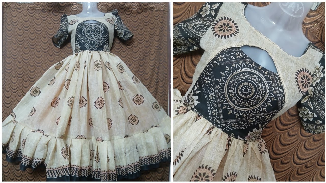 Damaged Saree convert ball frock without cancan/Front neckopen pattern ...
