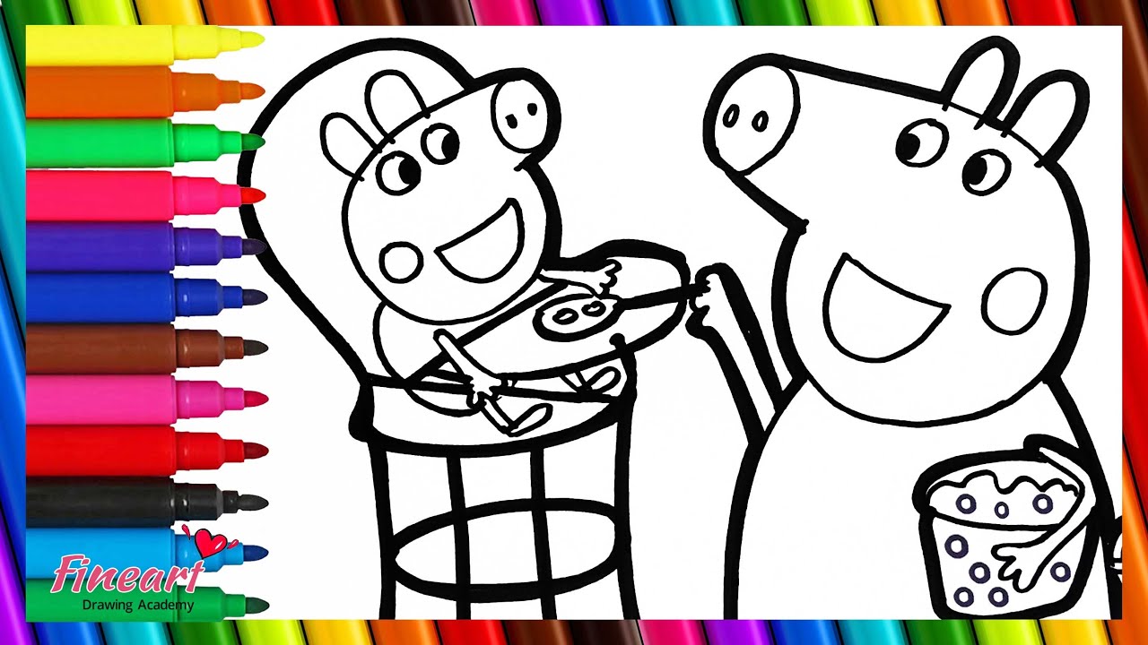 Drawing and Coloring Peppa Pig, Mummy Pig Tries to Feed Baby Alexander ...