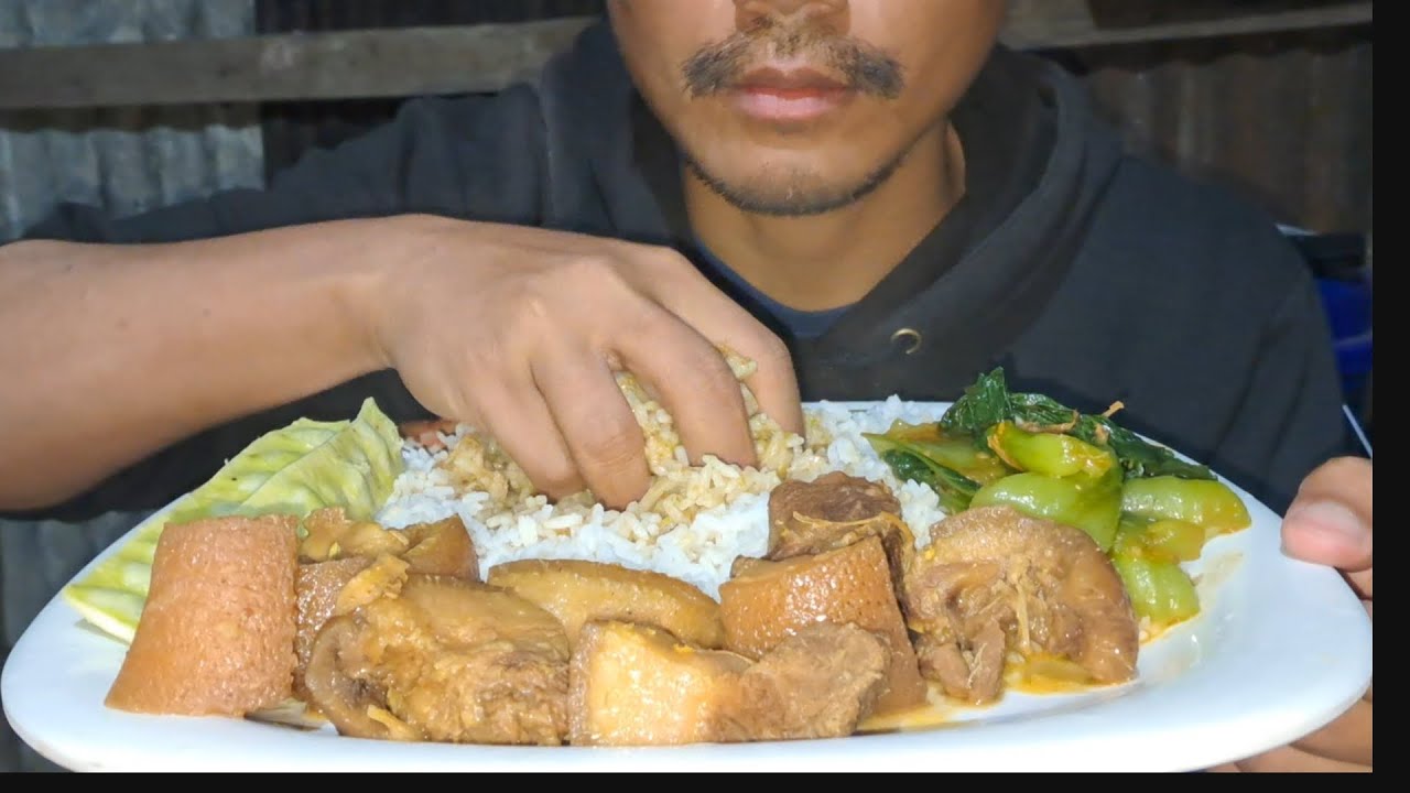 Eating Pork Curry with Stinky Bean and Green Veggies || Village Mukbang ...